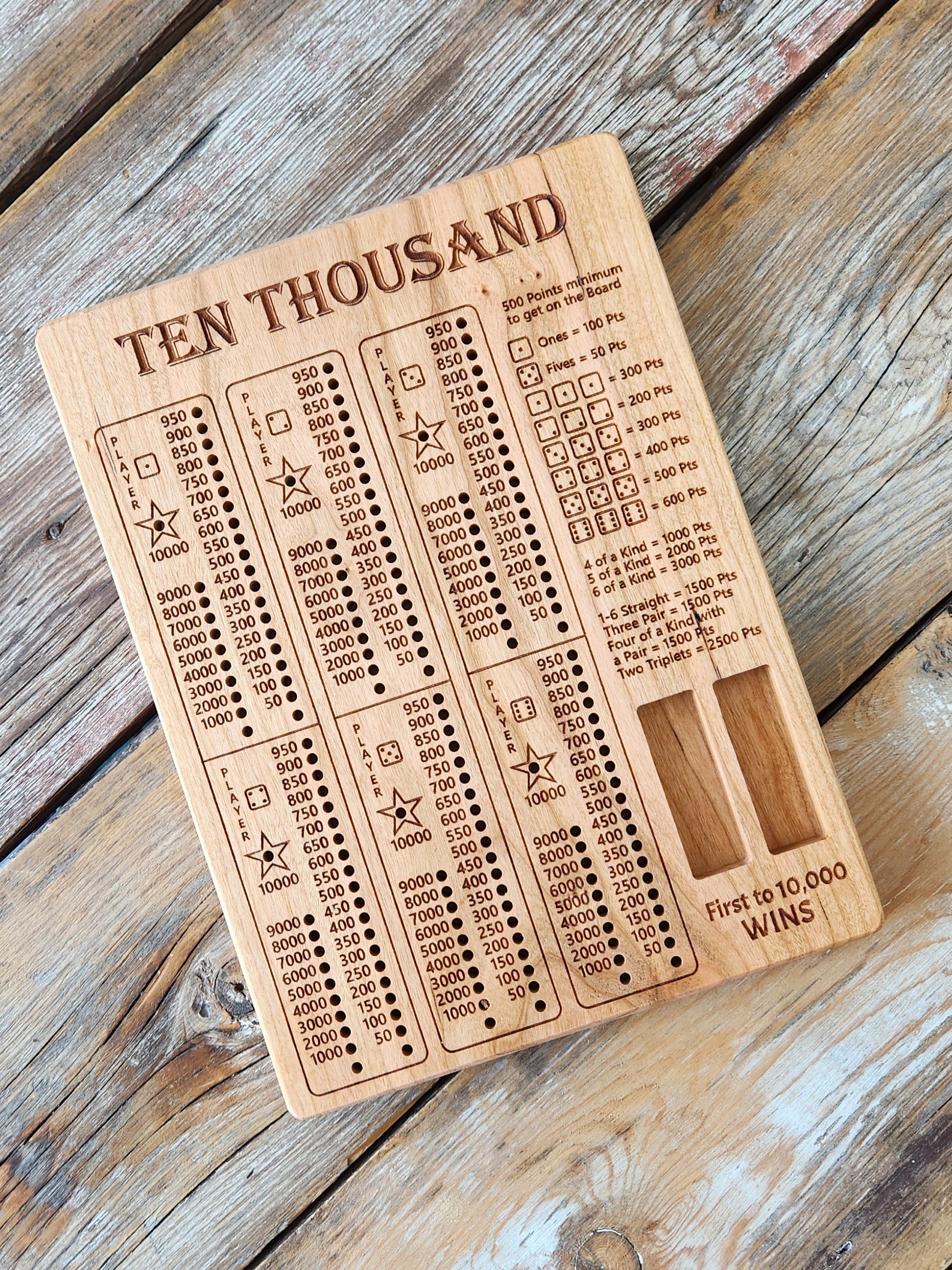 Ten Thousand | Farkle | 6 player Game Board – Wood Goods